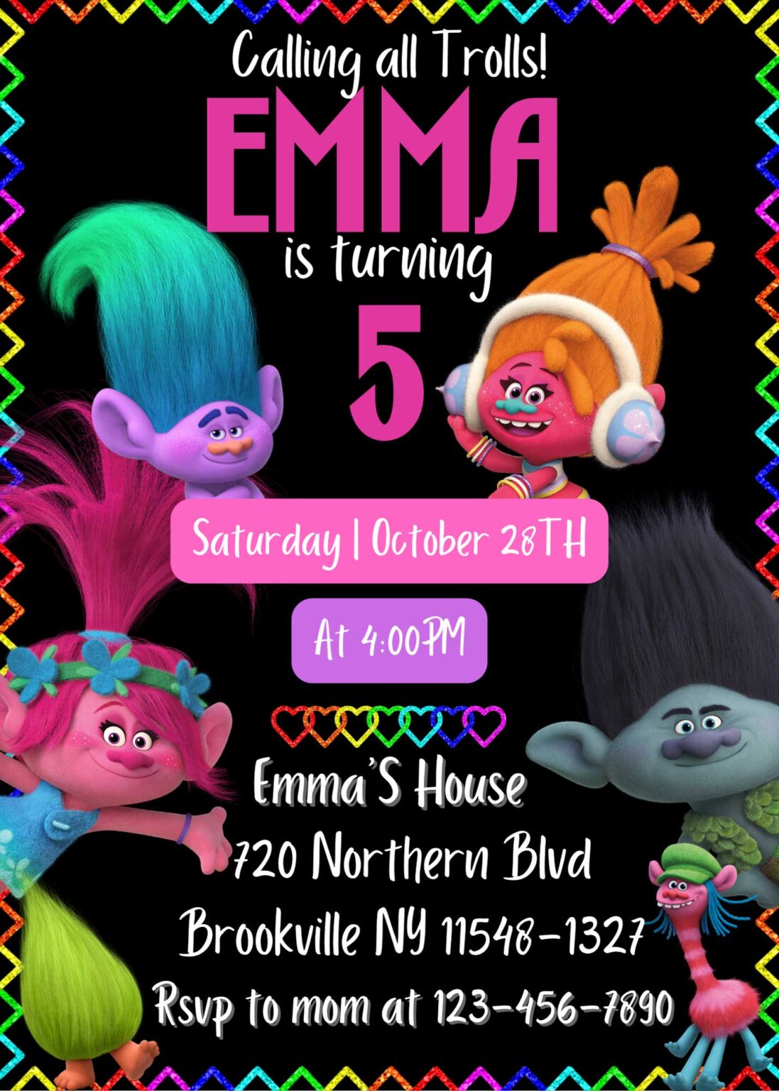 Editable Trolls Birthday Invitation Template | Sweet Invite
