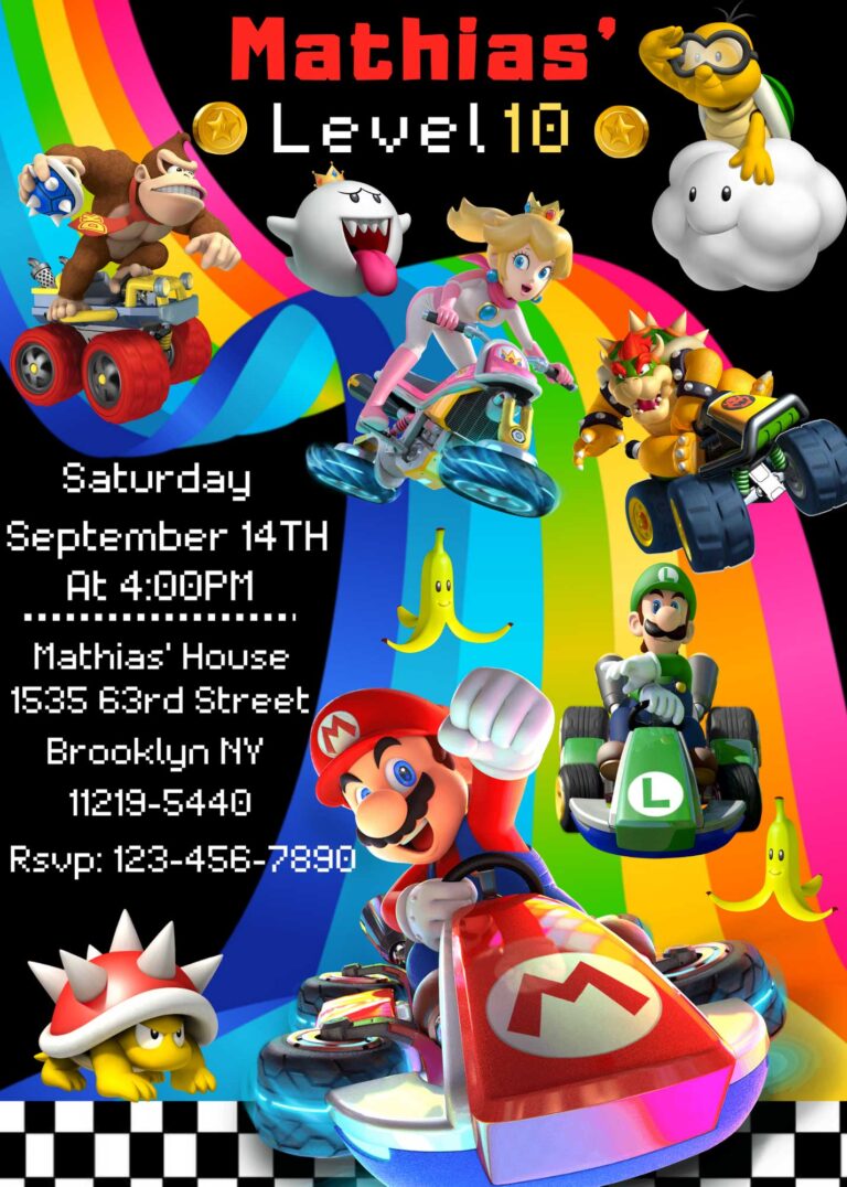 Editable Mario Kart Birthday Invitation Template | Amazing Invite