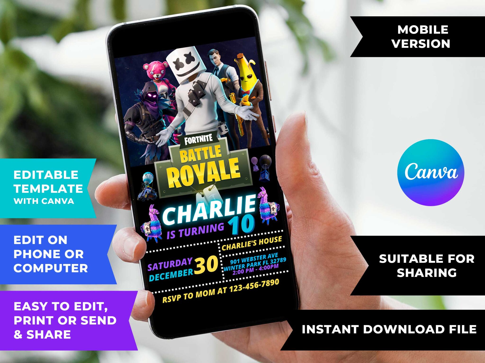 Editable Fortnite Birthday Invitation Template | Terrific Invite