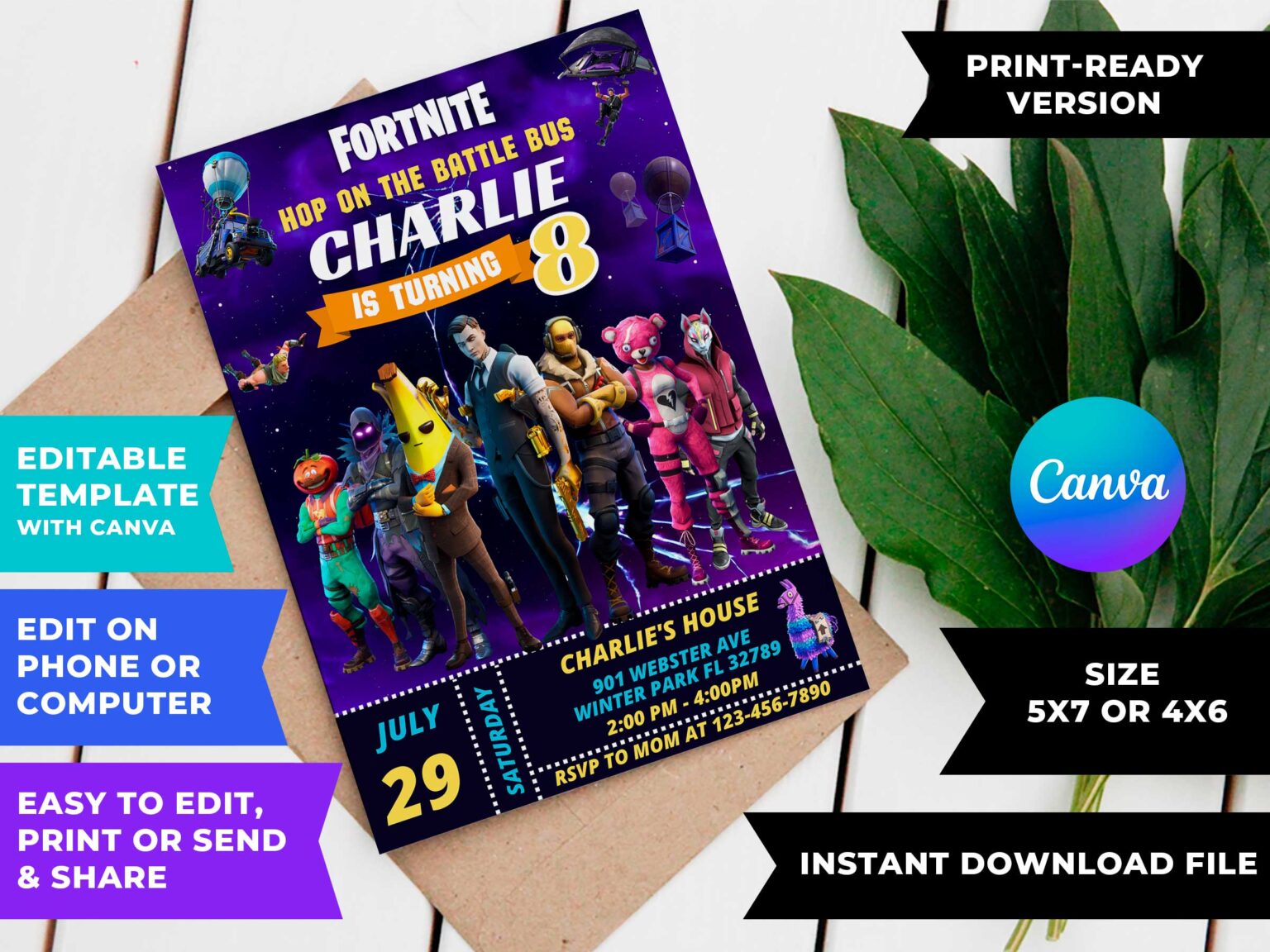 Editable Fortnite Birthday Invite Template | Awesome Invitation