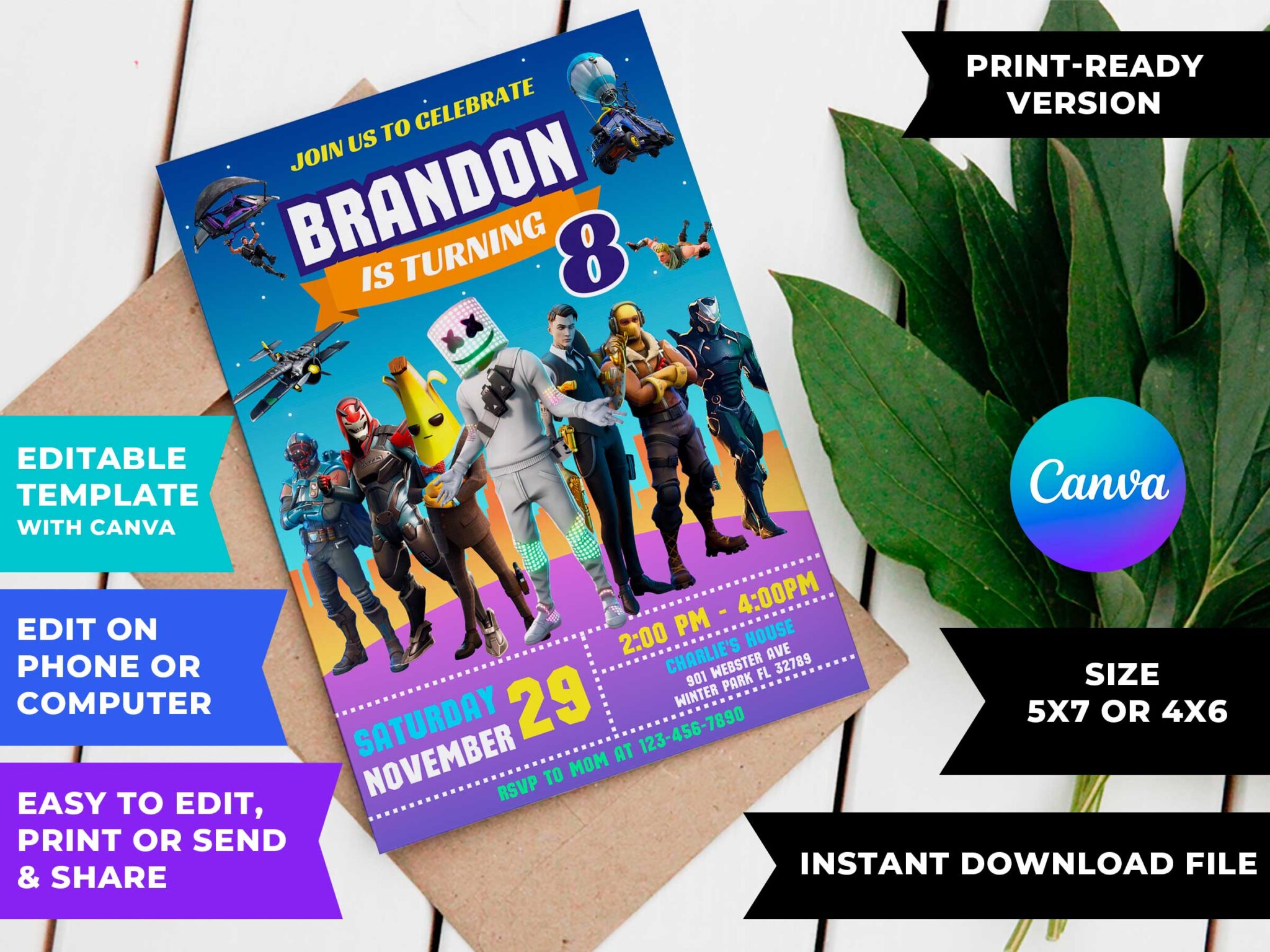 Editable Fortnite Birthday Party Invitation Template | Super Invite