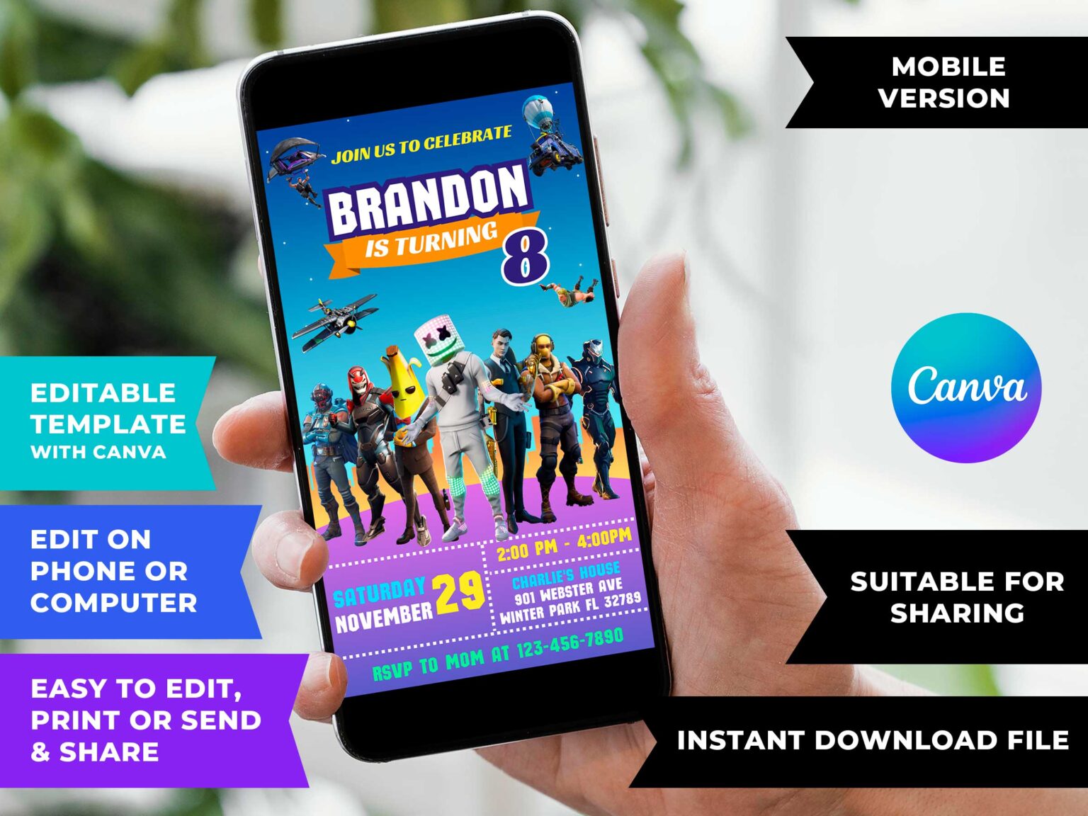 Editable Fortnite Birthday Party Invitation Template | Super Invite