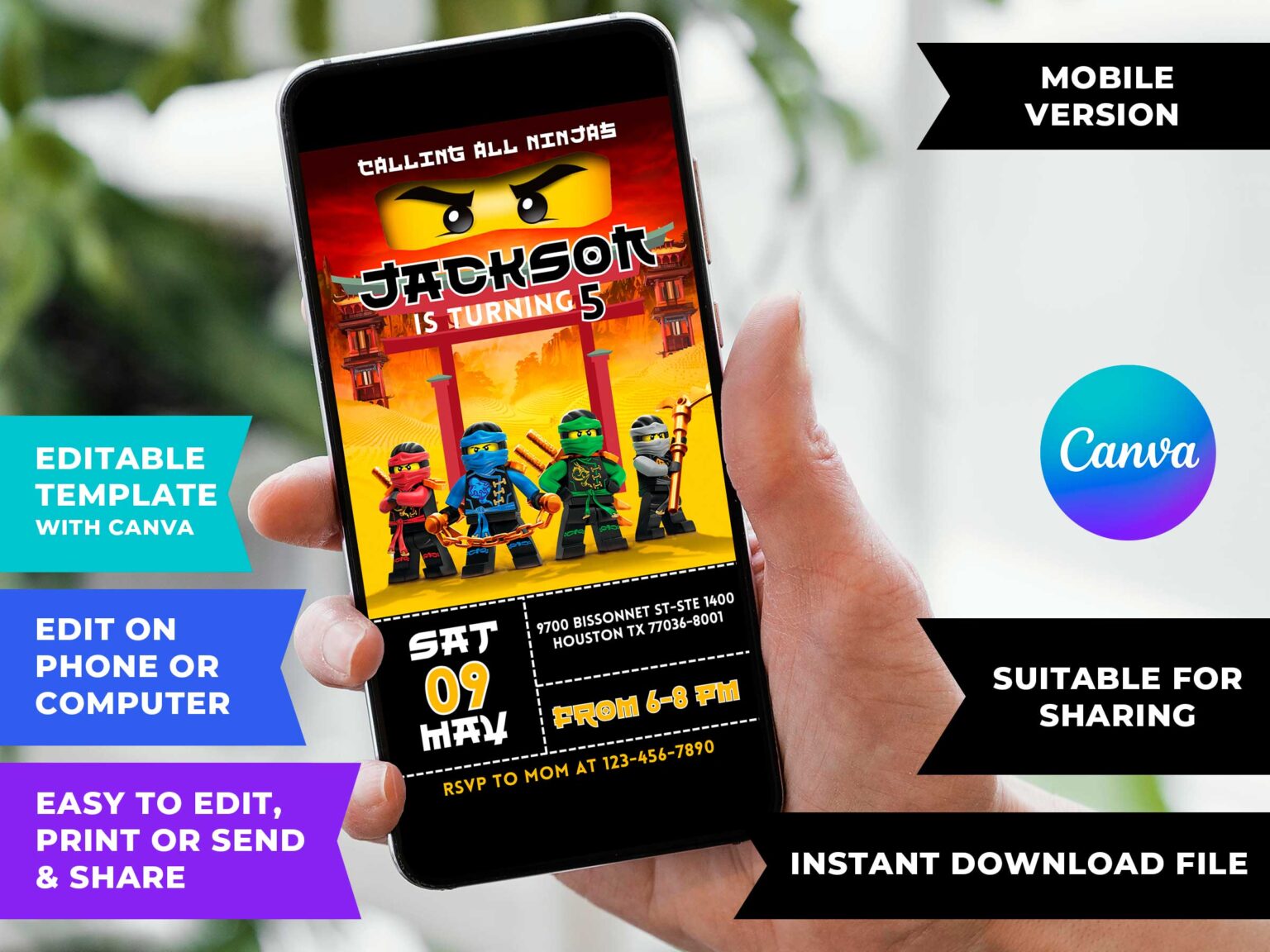 Editable Lego Ninjago Birthday Invitation Template | Awesome Invite