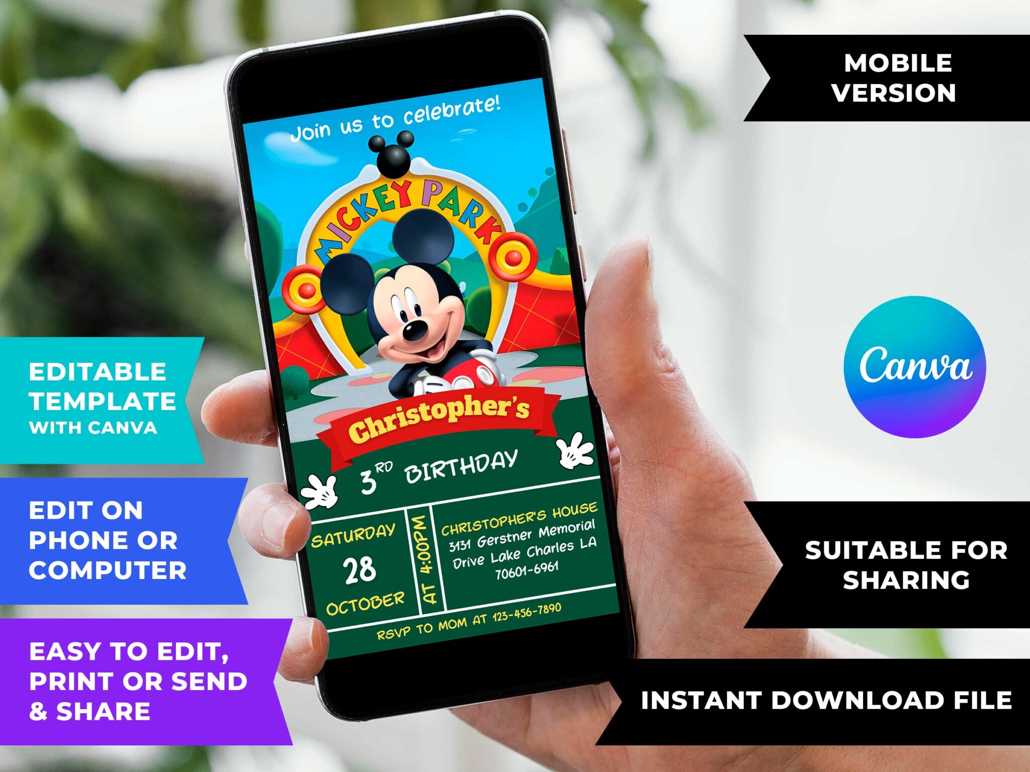 Editable Mickey Mouse Birthday Invitation Template | Sweet Invite
