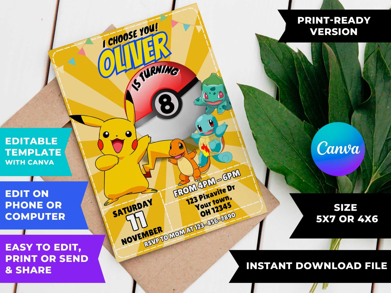 Editable Pokémon Pikachu Birthday Invitation Template | Amazing Invite