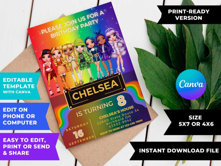 Editable Rainbow High Birthday Invitation Template | Sweet Invite