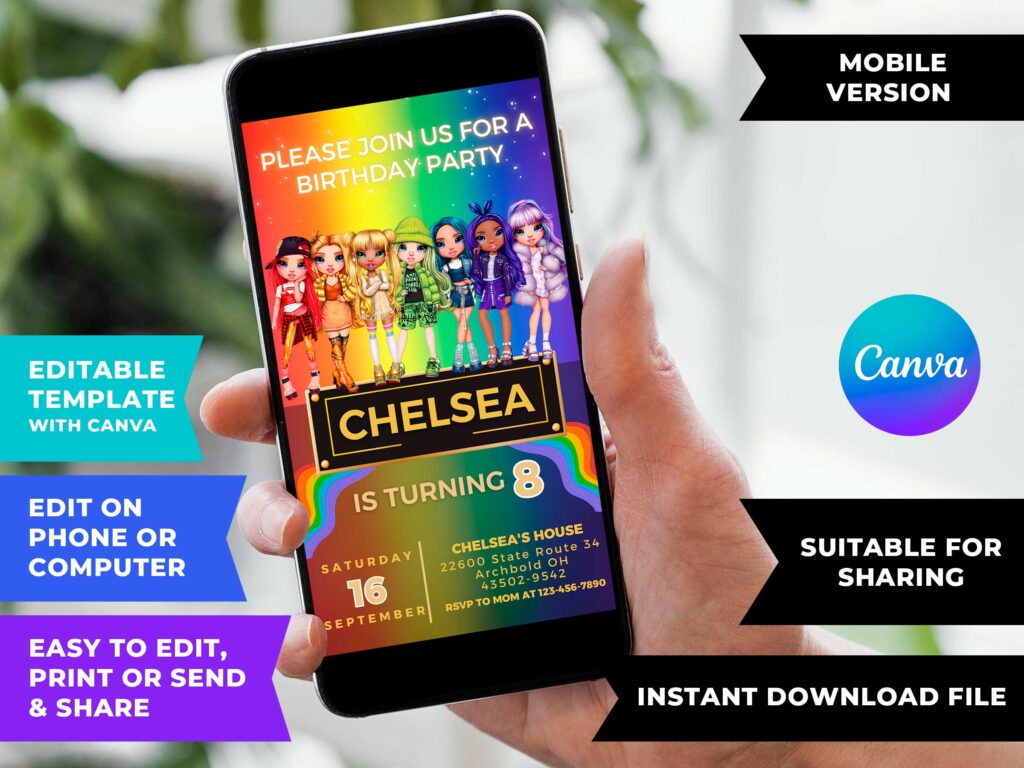 Editable Rainbow High Birthday Invitation Template | Sweet Invite