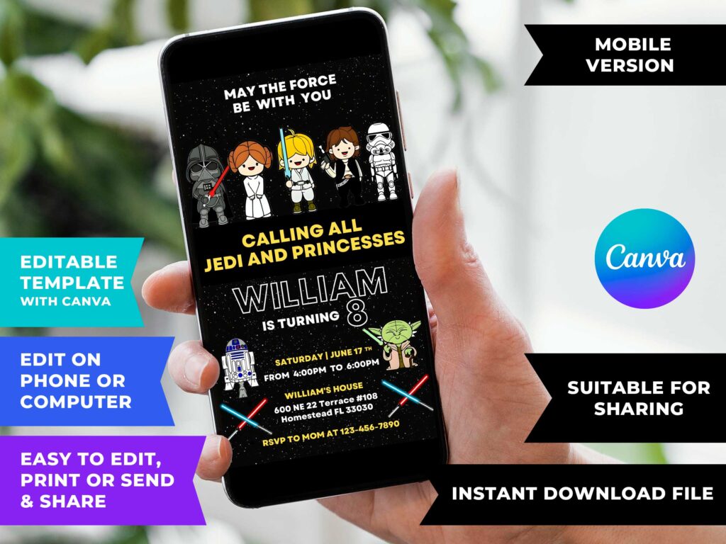 Editable Star Wars Birthday Invitation Template | Thrilling Invite