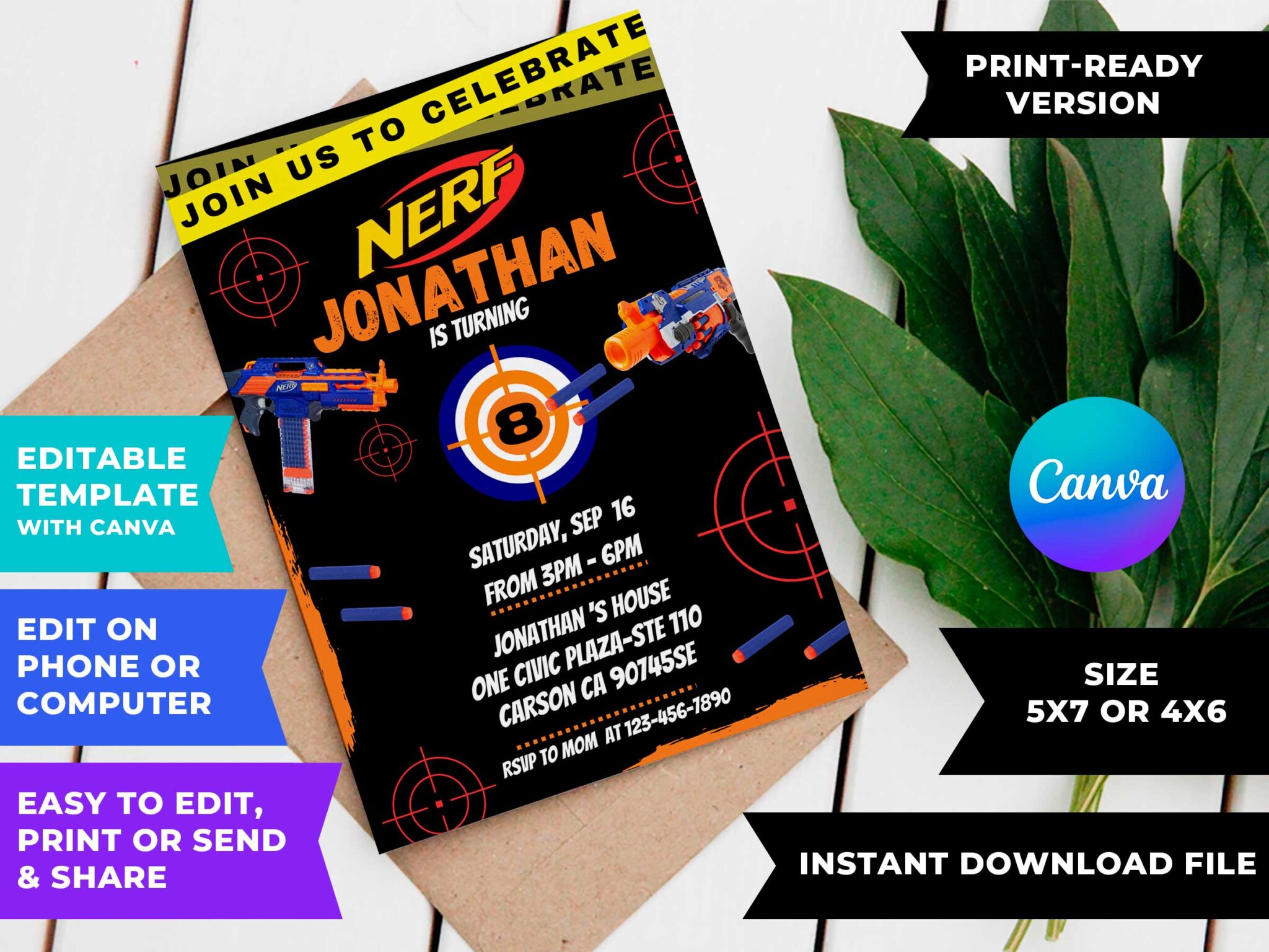 Editable Nerf Birthday Invitation Template | Fantastic Invite