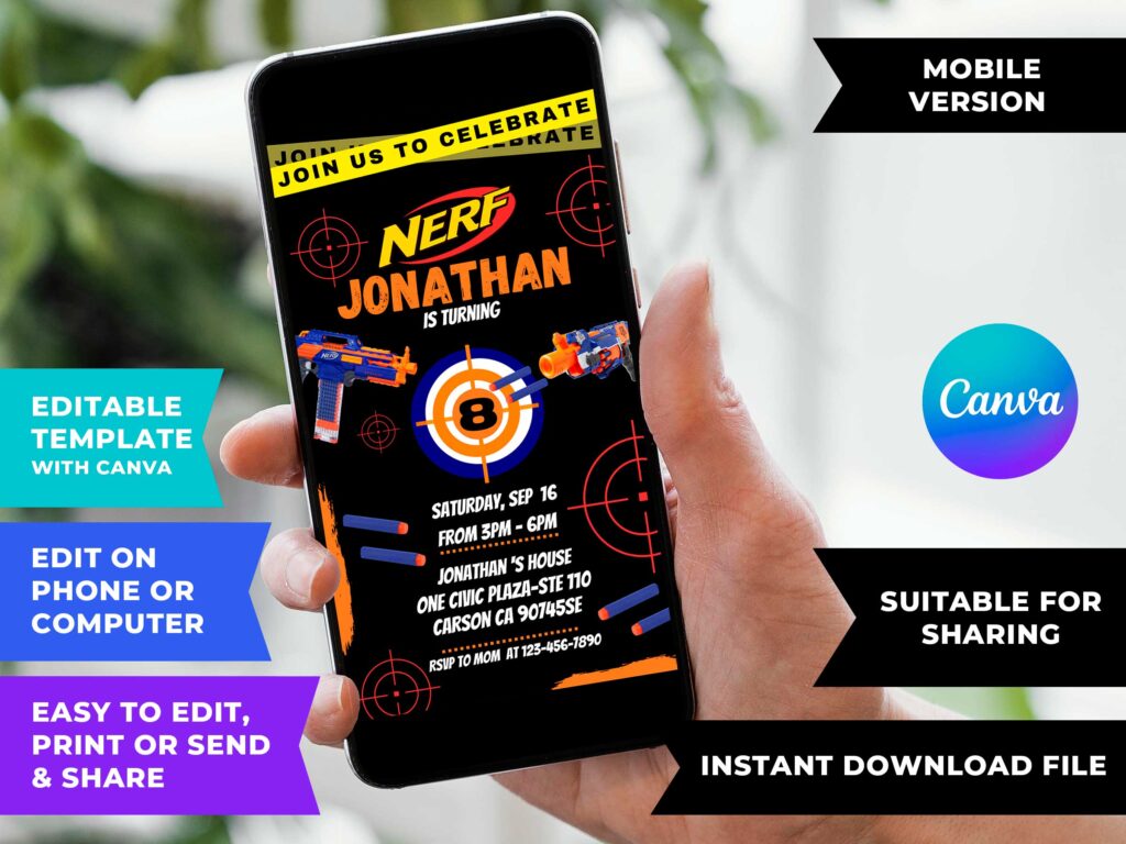 Editable Nerf Birthday Invitation Template | Fantastic Invite