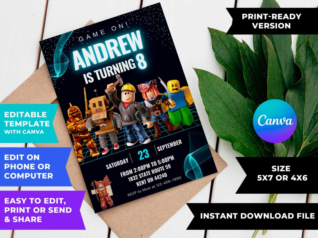 Editable Roblox Birthday Invitation Template | Spectacular Invite