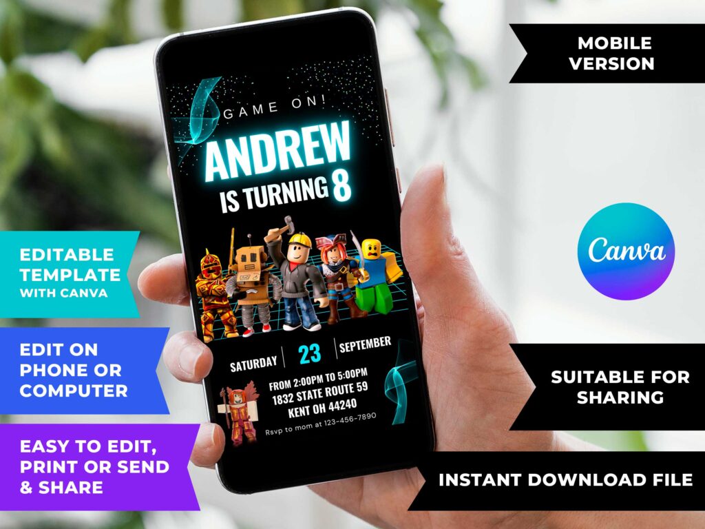 Editable Roblox Birthday Invitation Template | Spectacular Invite