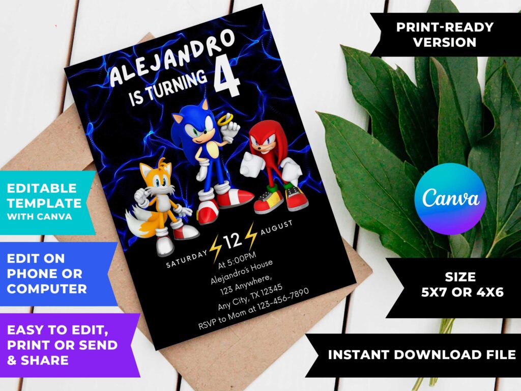 Editable Sonic Prime Birthday Invitation Template | Amazing Invite