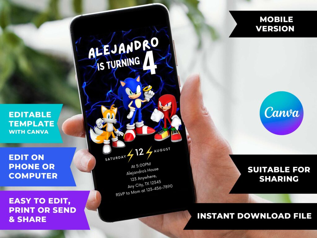 Editable Sonic Prime Birthday Invitation Template | Amazing Invite
