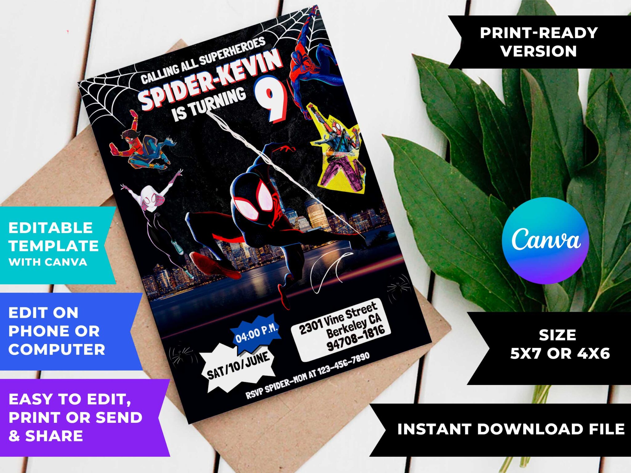 Editable Spiderman Miles Morales Birthday Invitation Template | Amazing ...