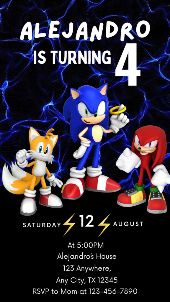 Editable Sonic Prime Birthday Invitation Template | Amazing Invite