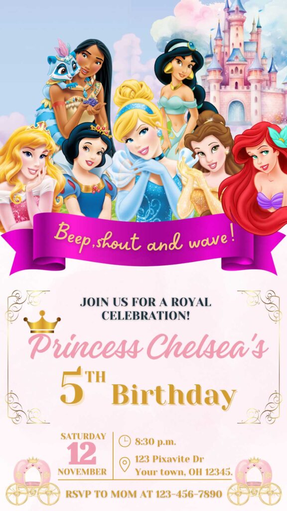 Editable Disney Princess Birthday Invitation Template | Beautiful Invite