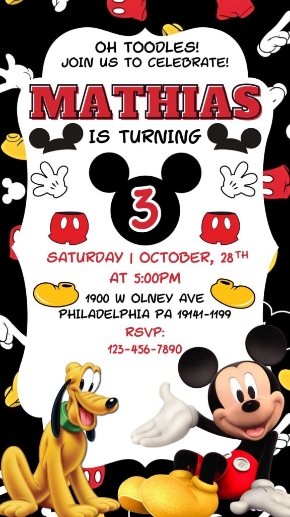 Editable Mickey Mouse Birthday Invite Template | Adorable Invitation