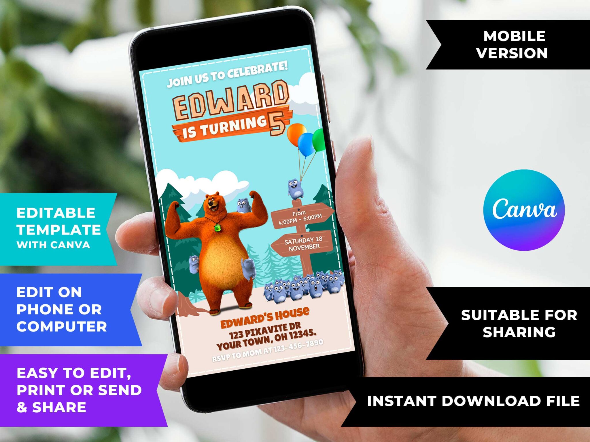 Editable Grizzy And The Lemmings Birthday Invitation Template ...