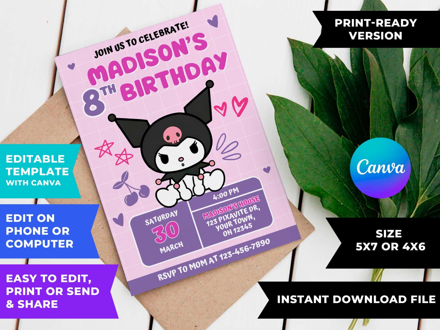 Editable Kuromi Birthday Invite Template | Adorable Invitation