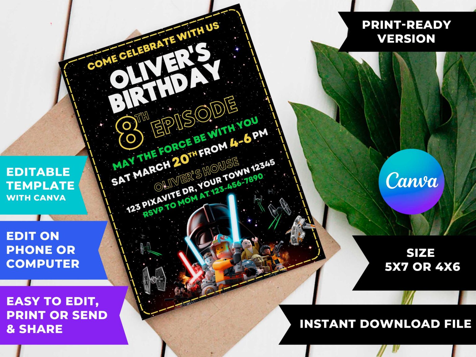 Editable Lego Star Wars Birthday Invitation Template | Incredible Invite
