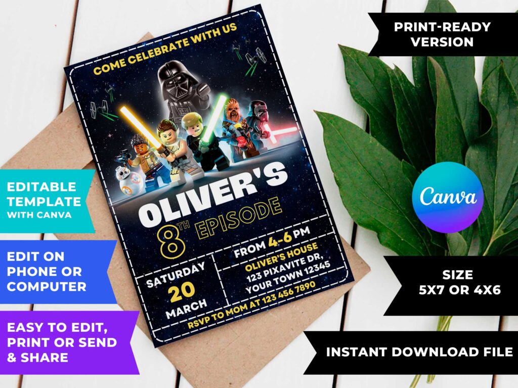 Editable Lego Star Wars Birthday Invite Template | Amazing Invitation
