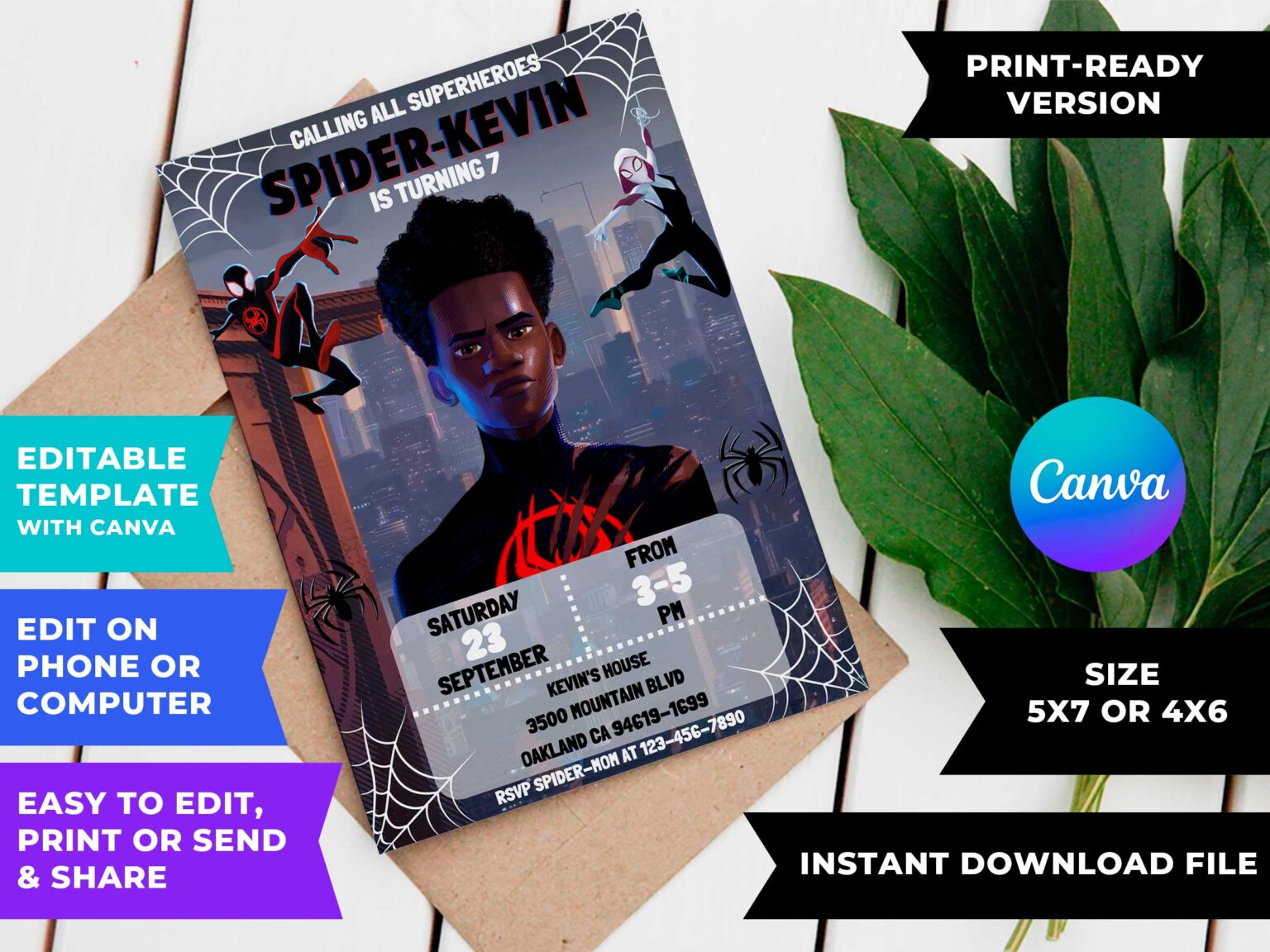 Editable Spiderman Miles Morales Birthday Invite Template | Fantastic ...