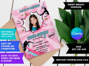 Editable Spider-Woman Birthday Invitation Template | Fantastic Invite