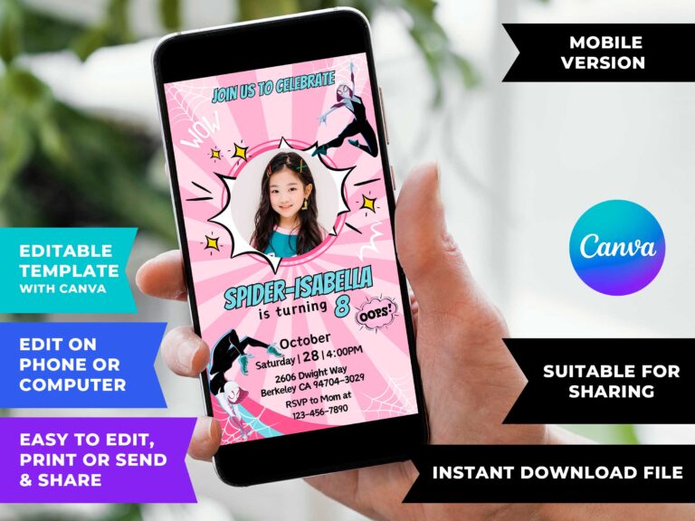 Editable Spider-Woman Birthday Invitation Template | Fantastic Invite