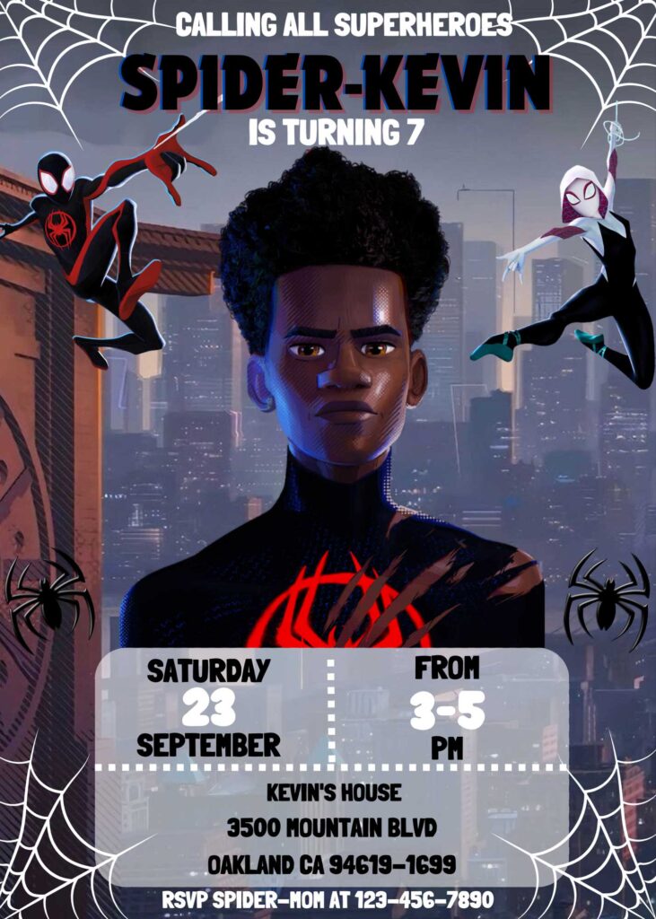 Editable Spiderman Miles Morales Birthday Invite Template | Fantastic ...