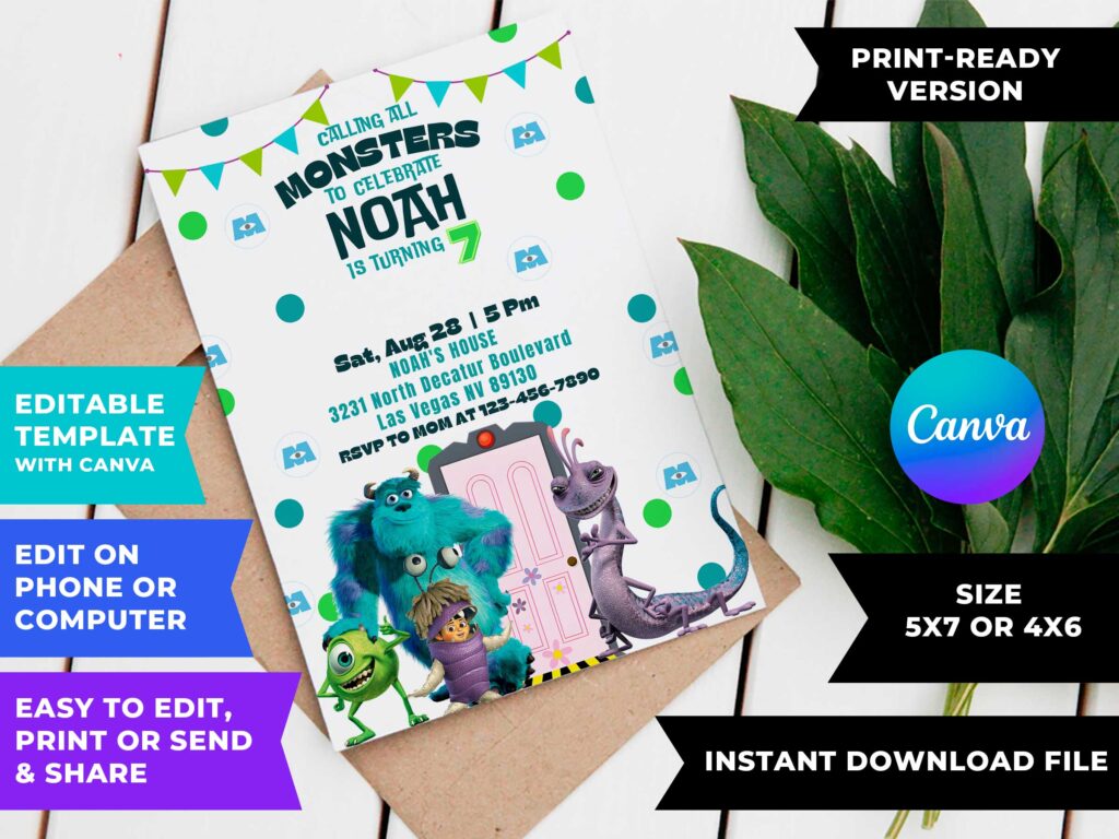 Editable Monsters Inc Birthday Invitation Template | Charming Invite