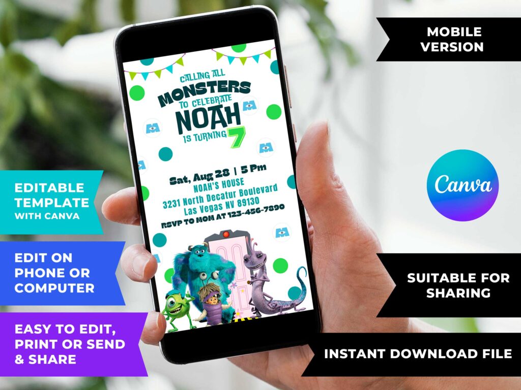 Editable Monsters Inc Birthday Invitation Template | Charming Invite
