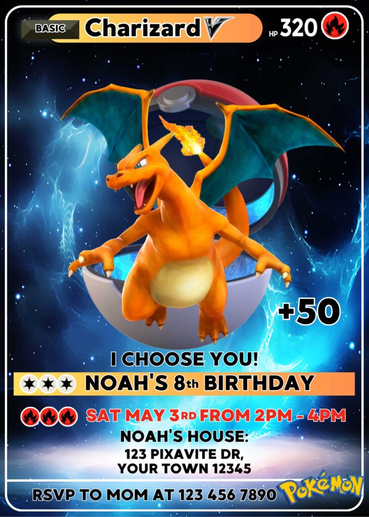 Editable Charizard Birthday Invite Template | Wonderful Invitation