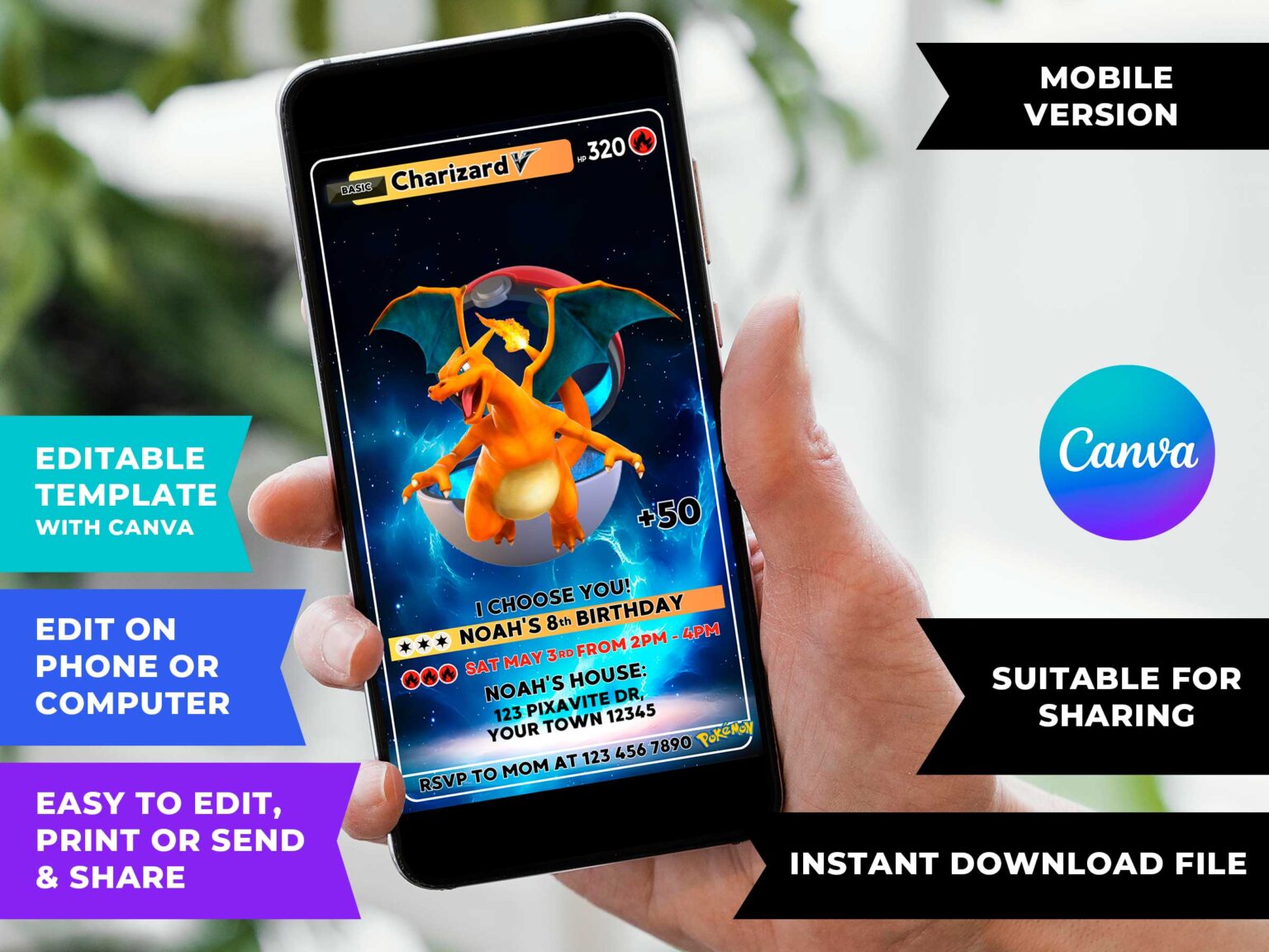 Editable Charizard Birthday Invite Template | Wonderful Invitation