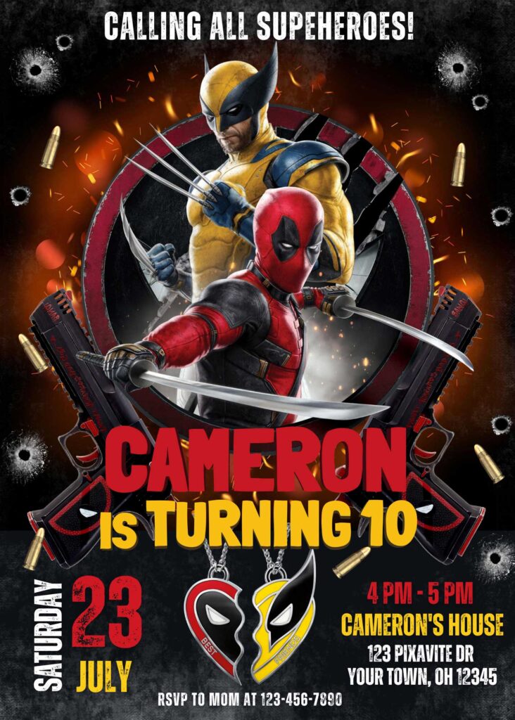 Editable Deadpool and Wolverine Birthday Invitation Template | Amazing Invite