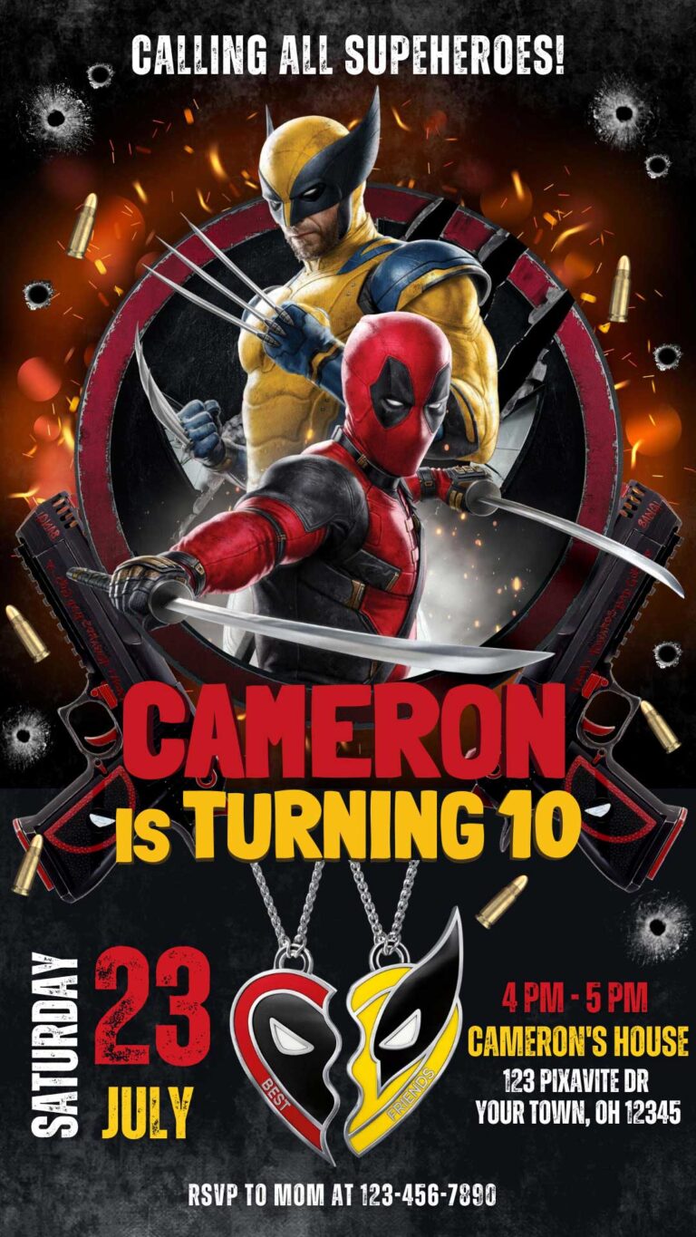 Editable Deadpool and Wolverine Birthday Invitation Template | Amazing ...