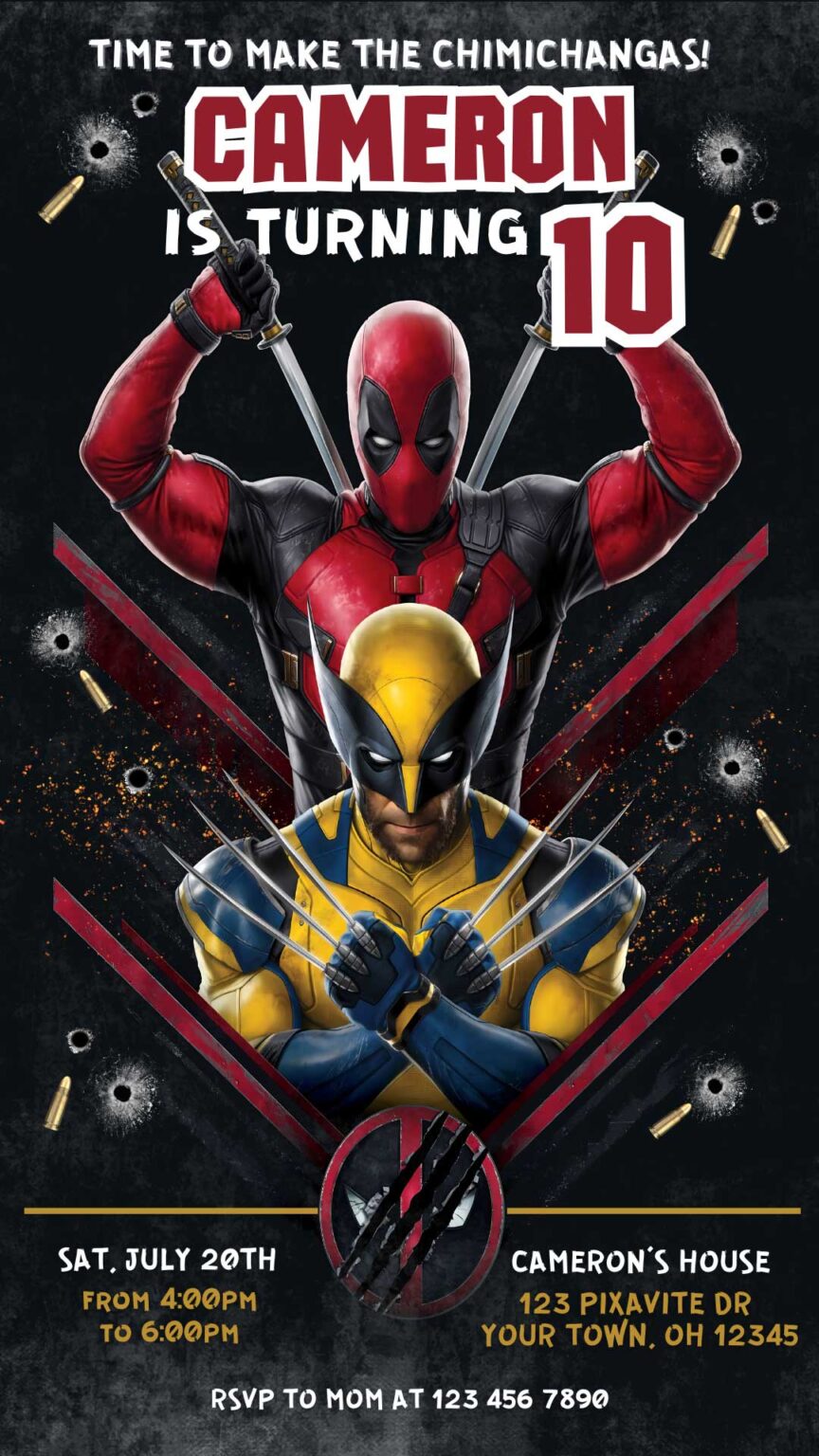 Editable Deadpool & Wolverine Birthday Invite Template | Fantastic ...
