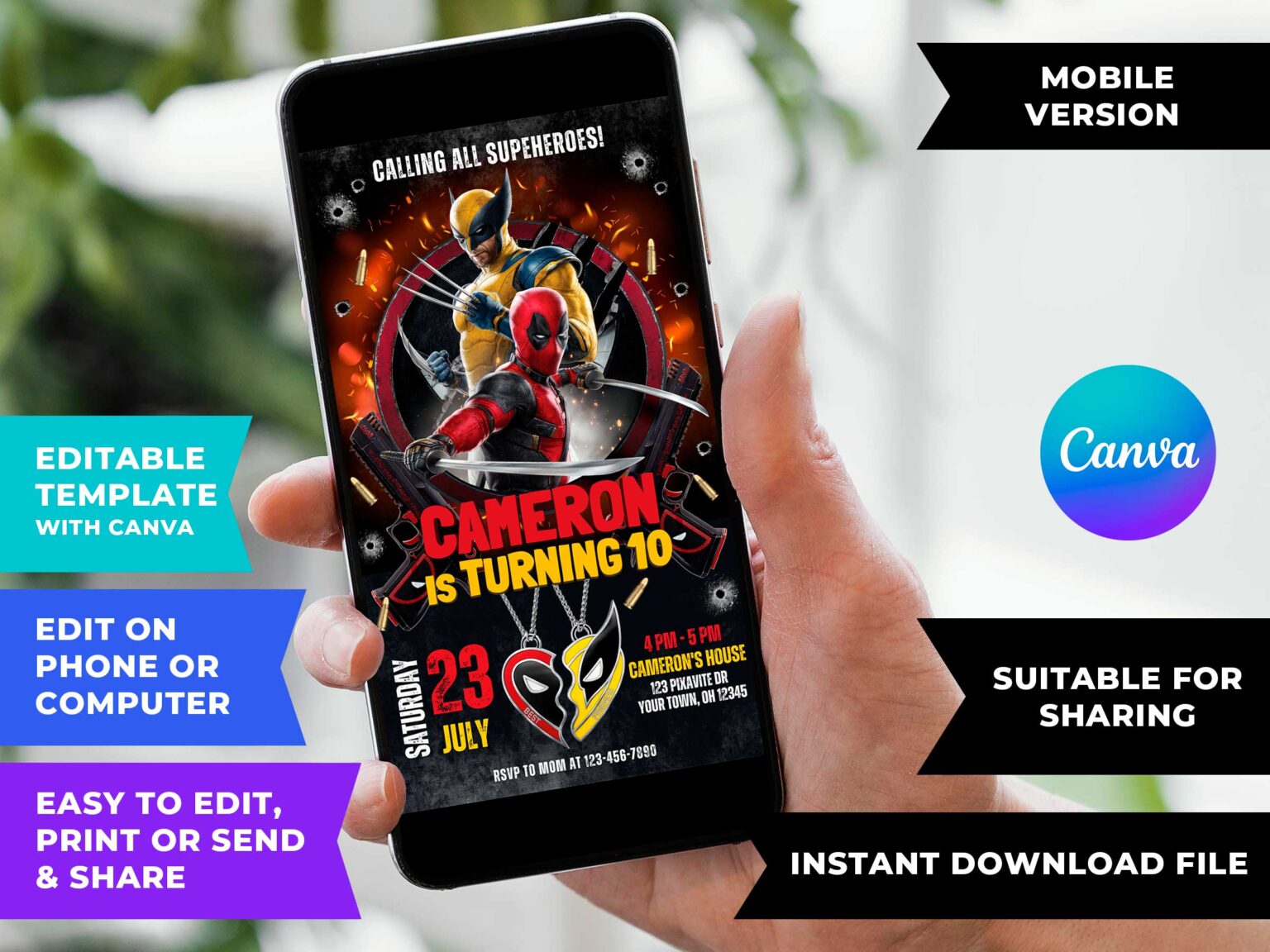 Editable Deadpool and Wolverine Birthday Invitation Template | Amazing ...