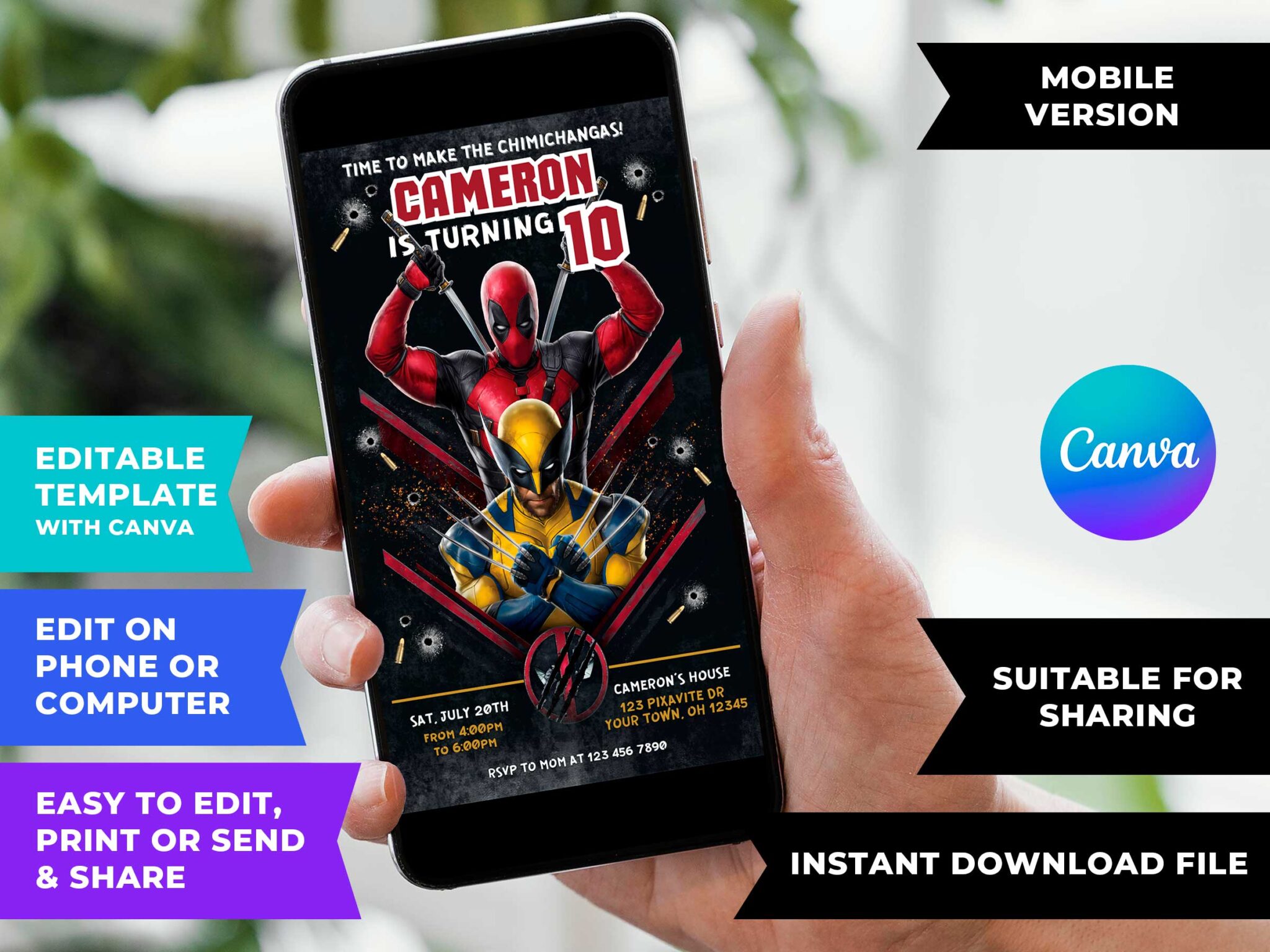 Editable Deadpool & Wolverine Birthday Invite Template | Fantastic ...