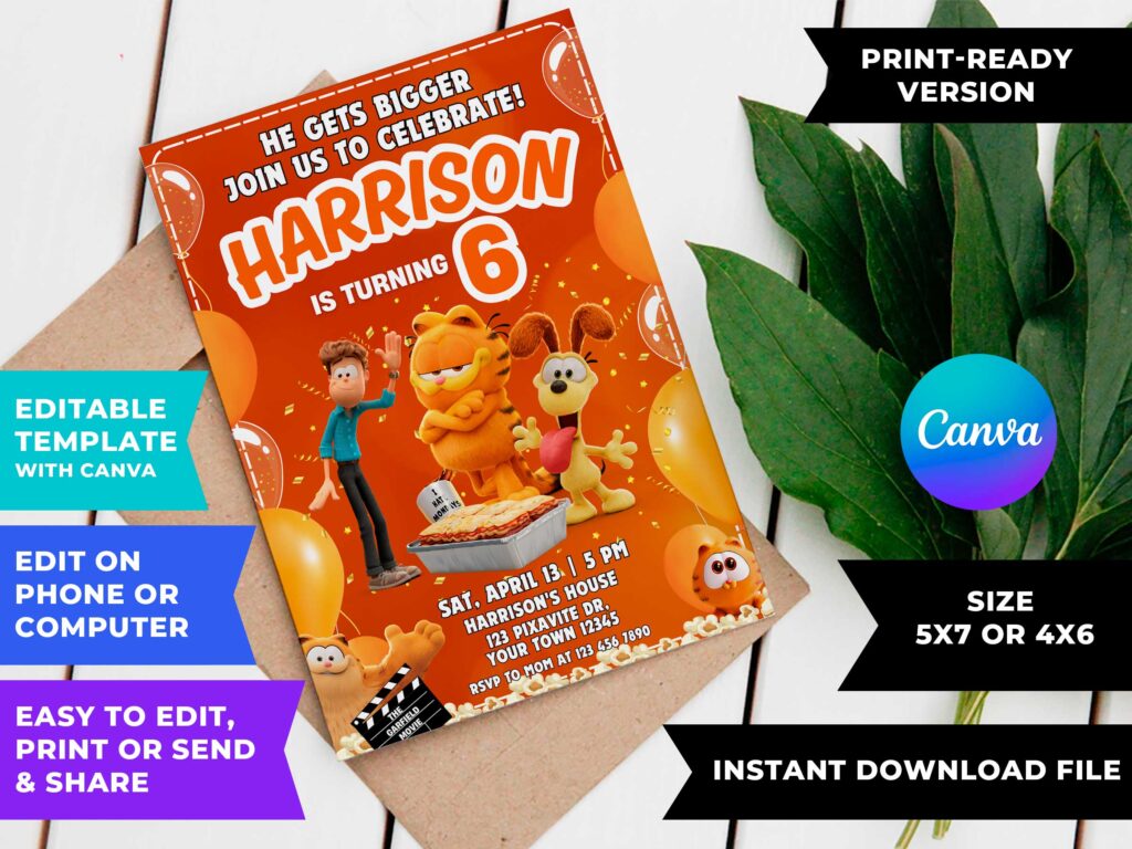 Editable The Garfield Movie Birthday Invitation Template | Wonderful Invite