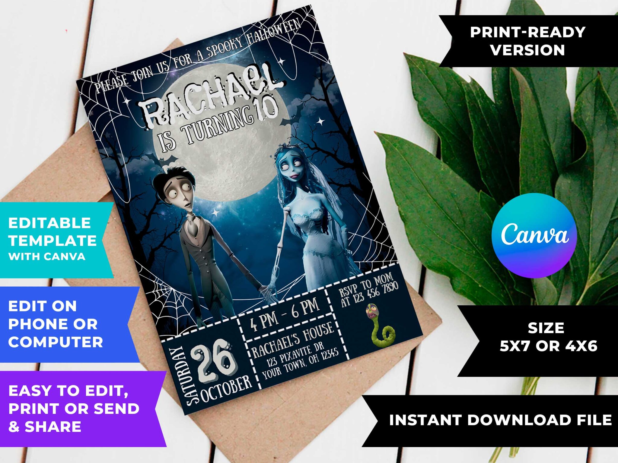 Editable Corpse Bride Halloween Birthday Invitation Template | Spooky ...