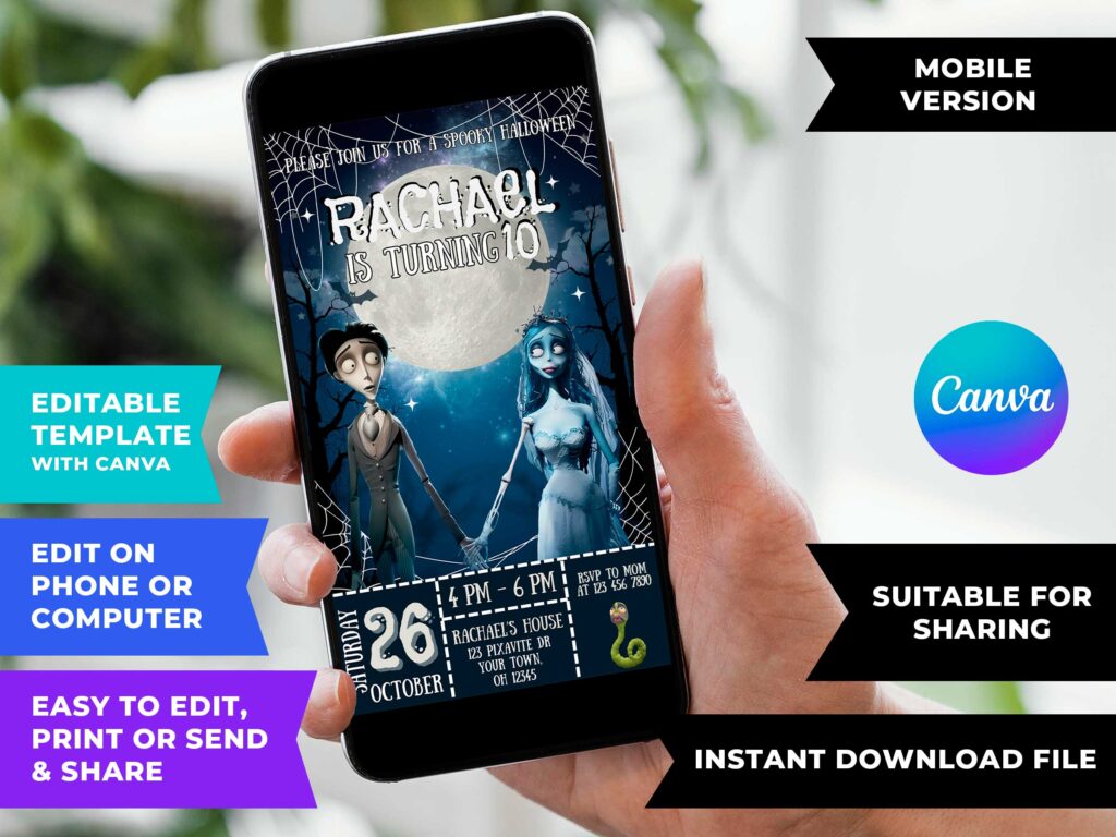 Editable Corpse Bride Halloween Birthday Invitation Template | Spooky ...