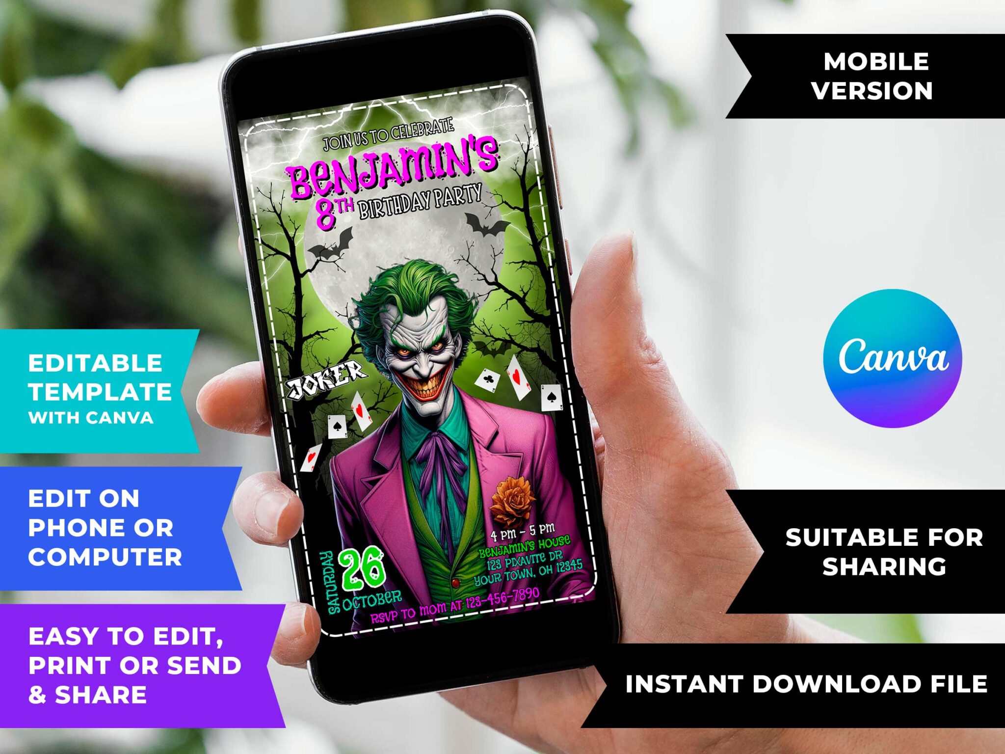 Editable The Joker Birthday Invitation Template | Fantastic Invite