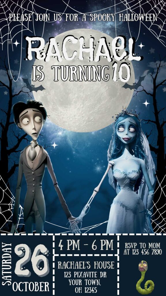 Editable Corpse Bride Halloween Birthday Invitation Template | Spooky ...