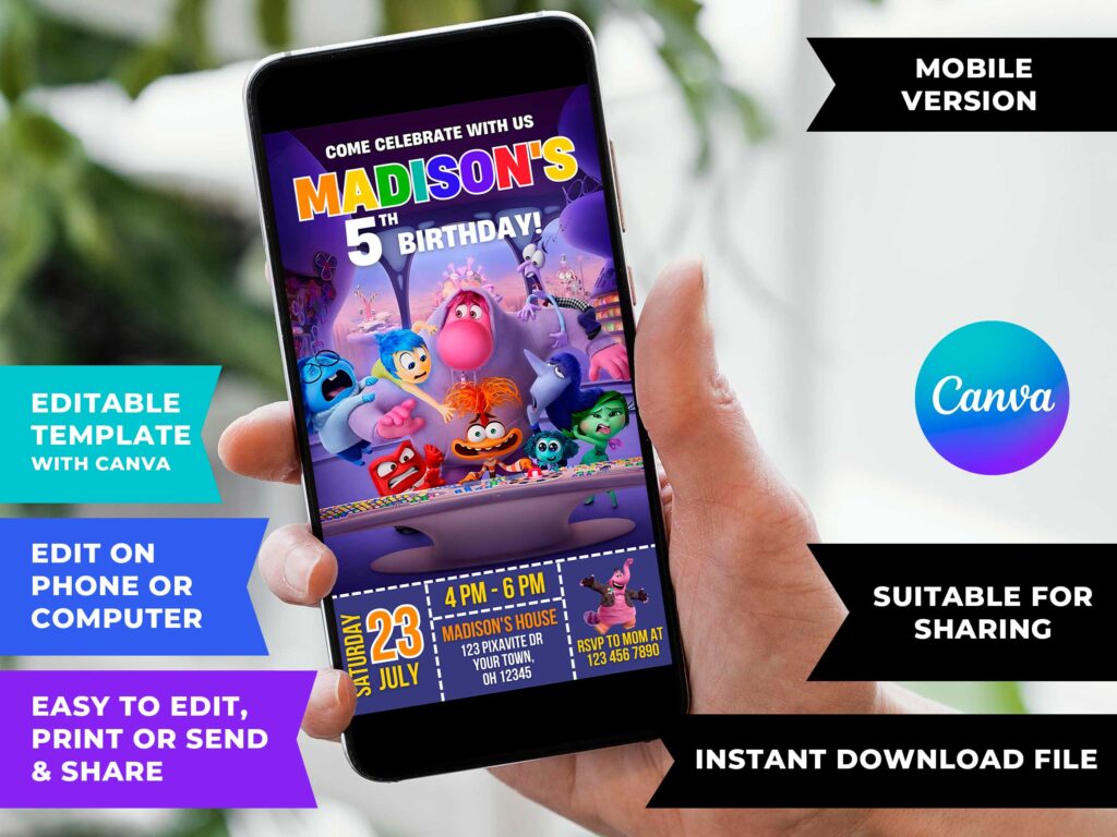 Editable Inside Out 2 Birthday Invite Template | Lovely Invite