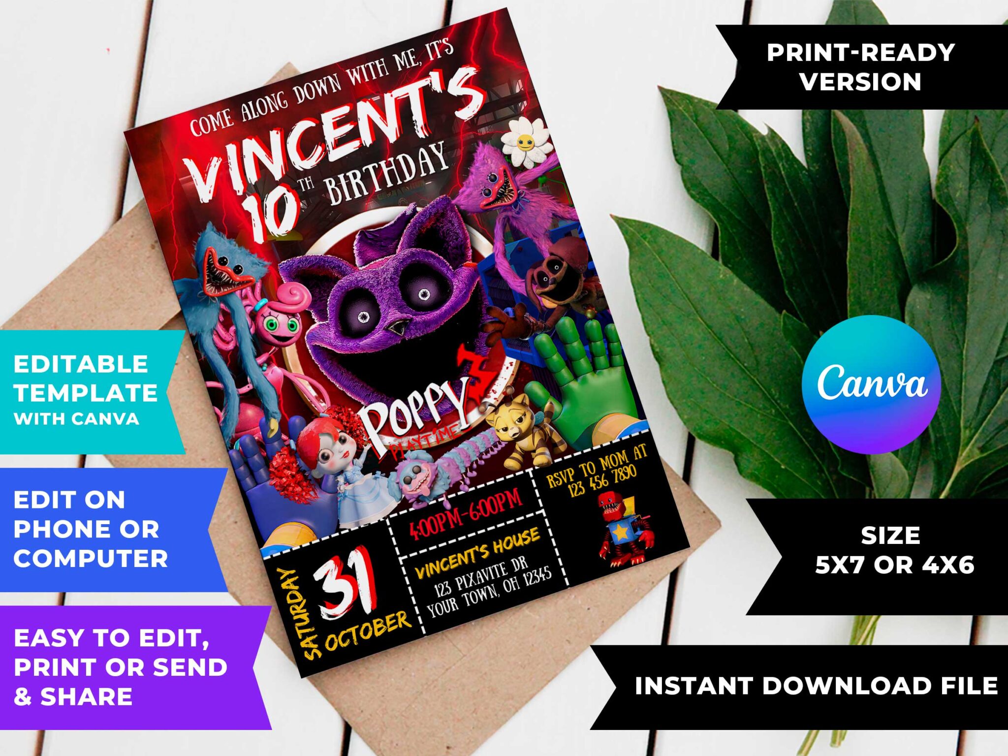 Editable Poppy Playtime 3 Birthday Invitation Template | Terrific Invite