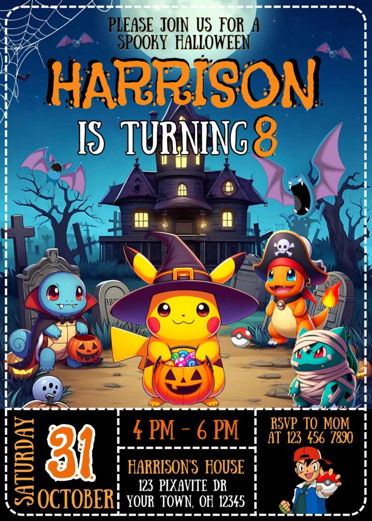 Editable Pokemon Birthday Invitation Template | Fantastic Invite