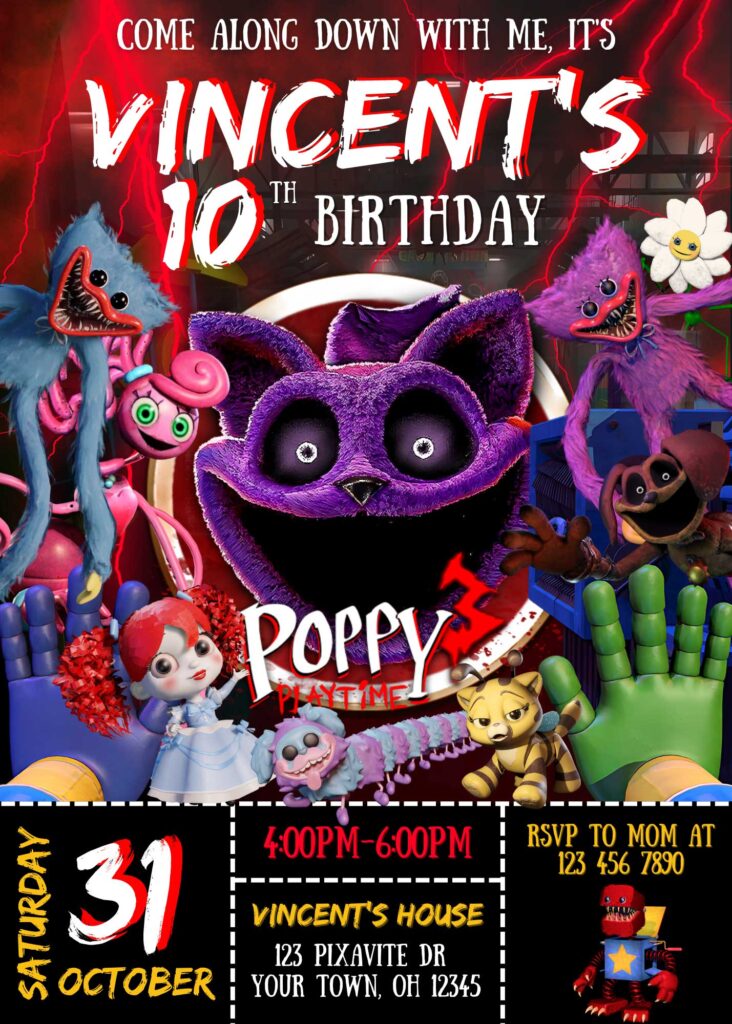 Editable Poppy Playtime 3 Birthday Invitation Template | Terrific Invite