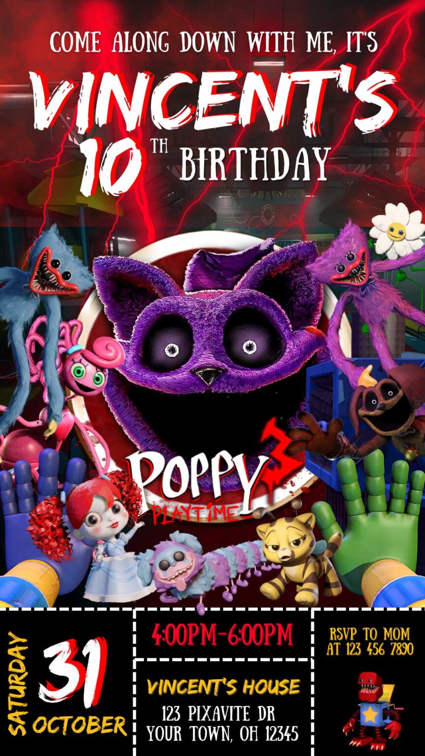 Editable Poppy Playtime 3 Birthday Invitation Template | Terrific Invite