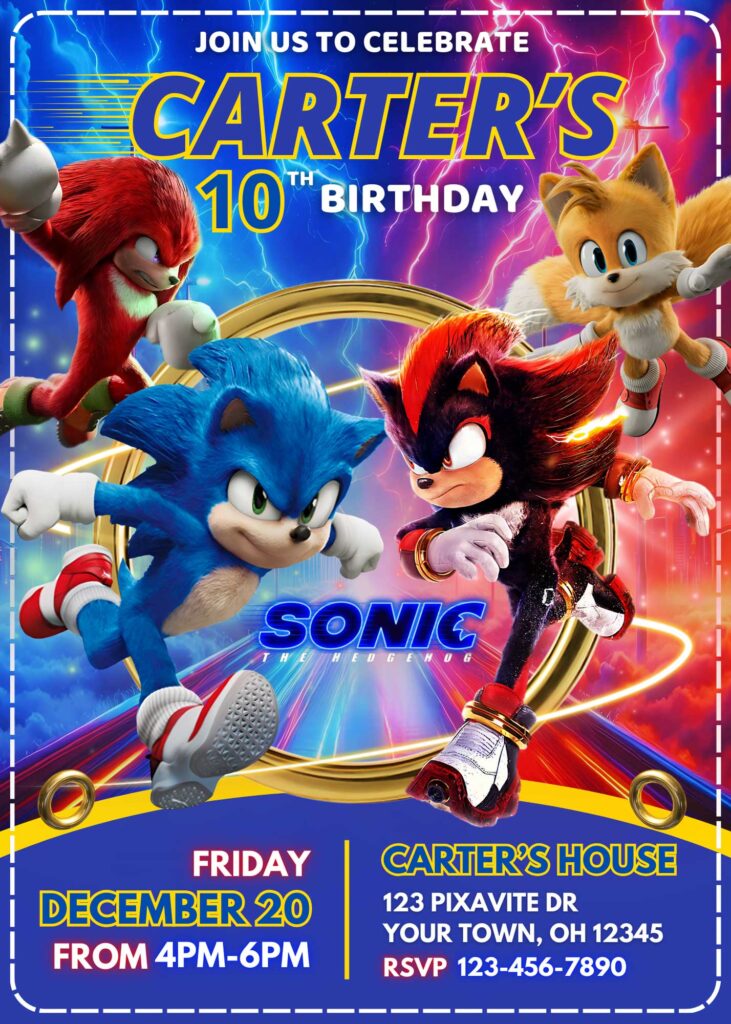 Editable Sonic The Hedgehog Birthday Invitation Template | Awesome Invite